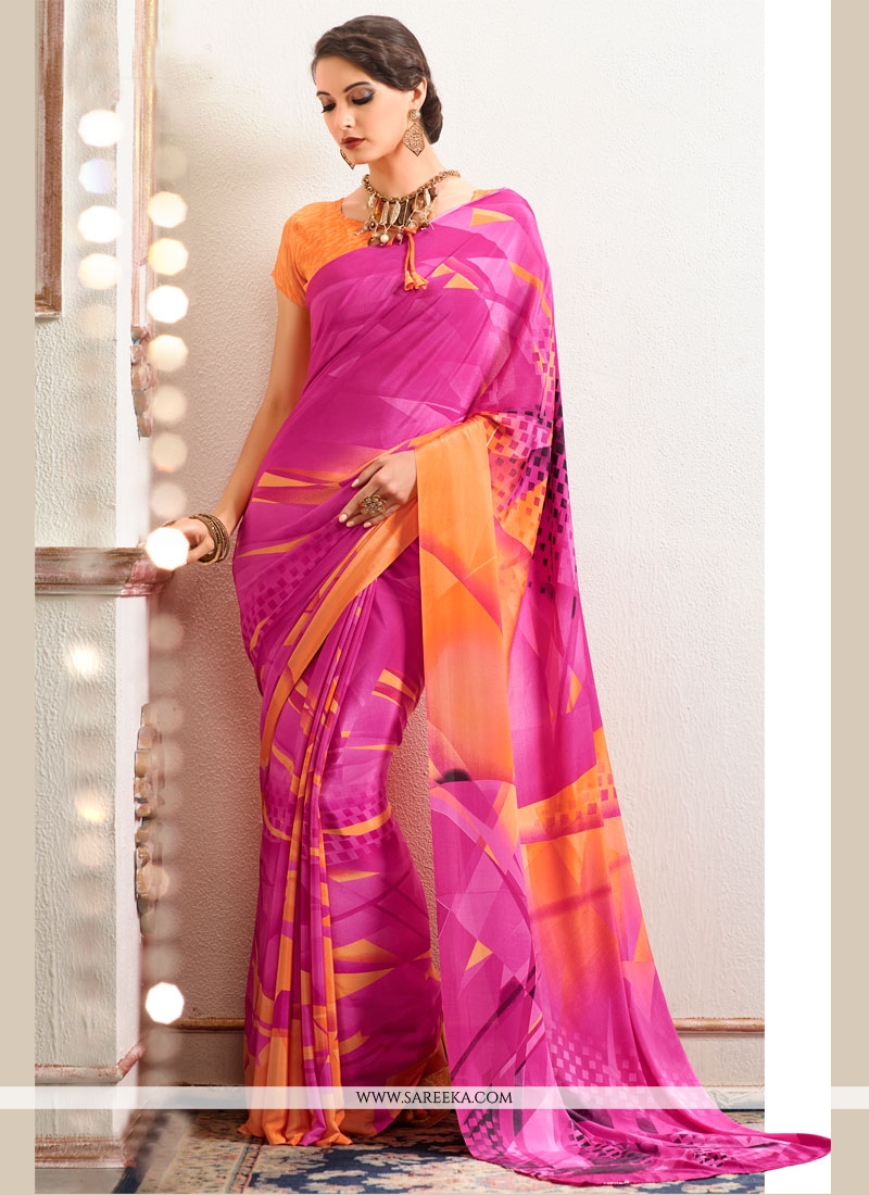 Buy Faux Crepe Printed Saree Online at best price