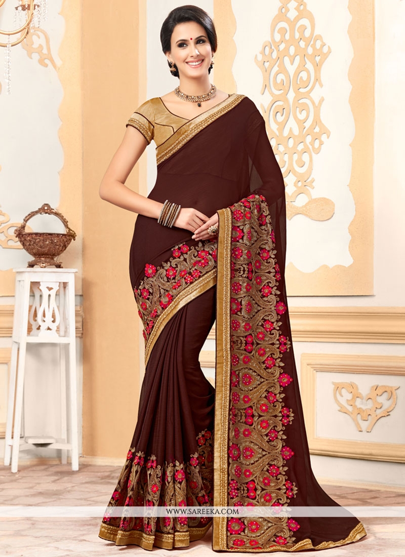 Buy Brown Faux Chiffon Classic Saree Online : Fiji