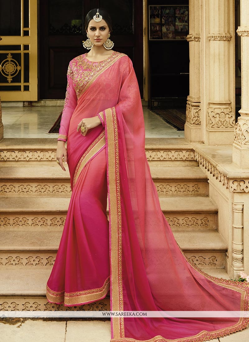 Shop Online Fancy Fabric Pink Shaded Saree : 62804