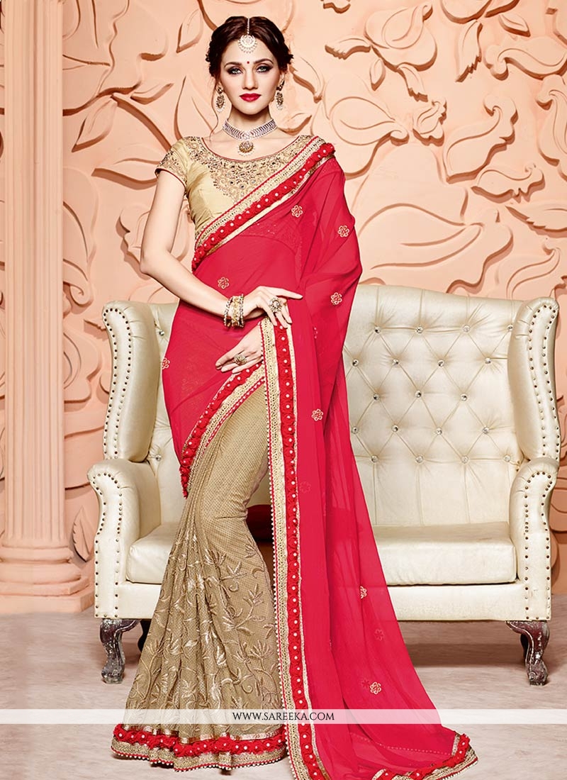 Buy Online Faux Chiffon Designer Half N Half Saree : 65508