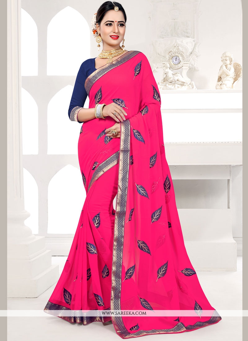 Shop Hot Pink Faux Georgette Designer Saree Online : 66904