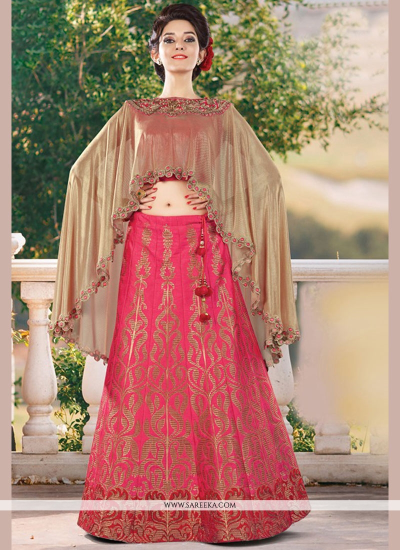 Buy Jacquard Hot Pink Lehenga Choli Online : 51061