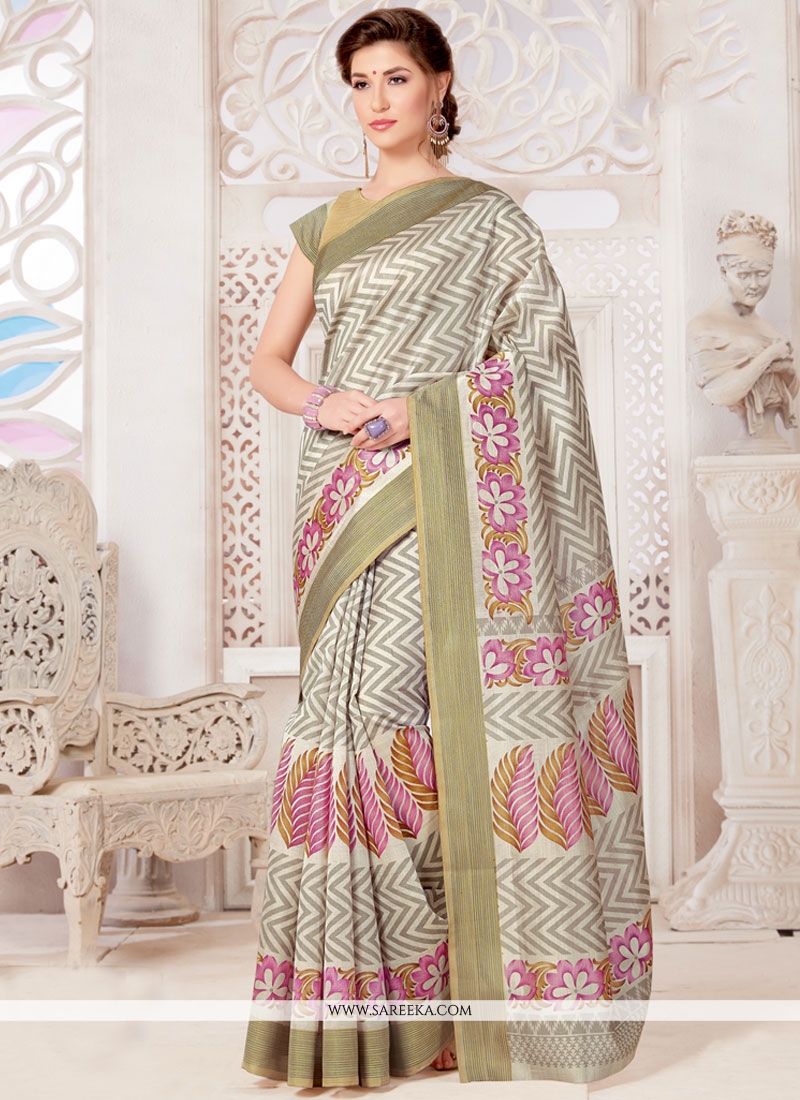 Buy Tussar Silk Multi Colour Print Work Casual Saree Online : UAE