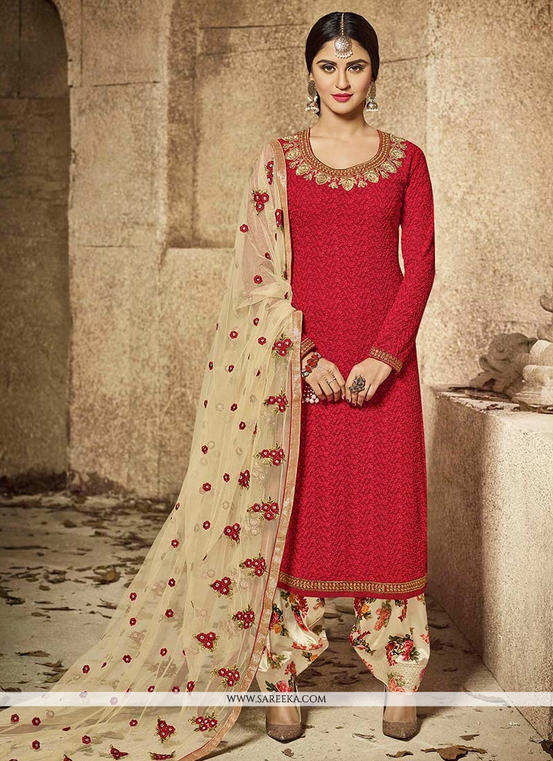 Buy Krystle Dsouza Embroidered Work Red Punjabi Suit Online