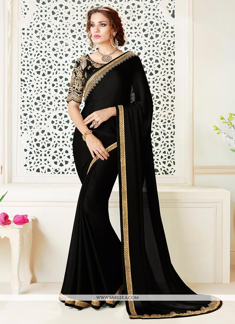 Buy Online Lace Work Black Classic Designer Saree : 63201