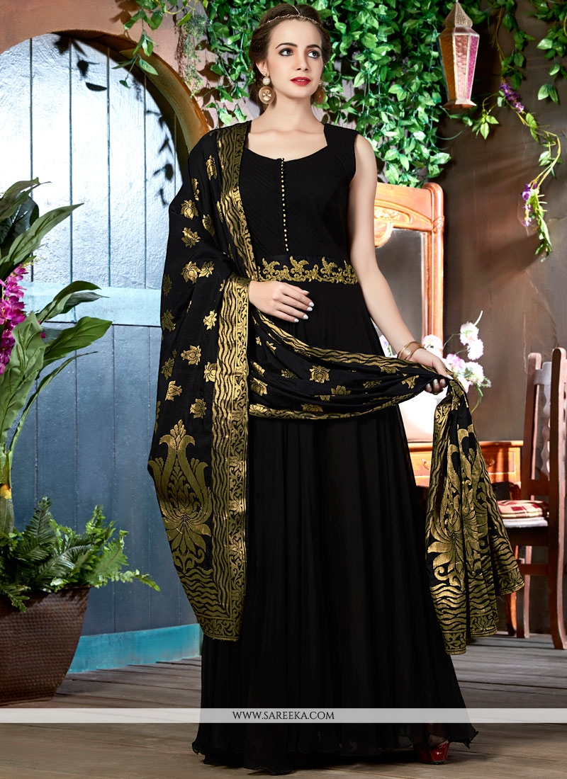 Buy Kasab Work Faux Georgette Black Readymade Anarkali Suit Online at ...
