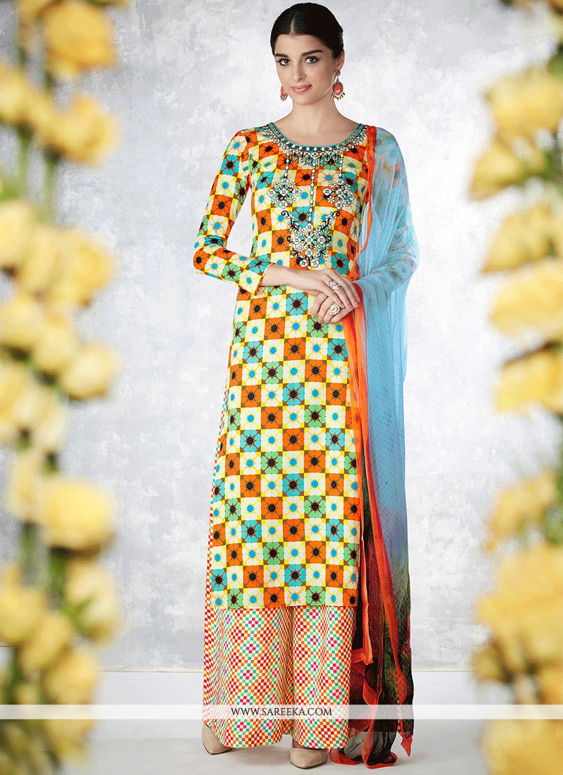 Buy Multi Colour Print Work Cotton Designer Palazzo Suit Online ...
