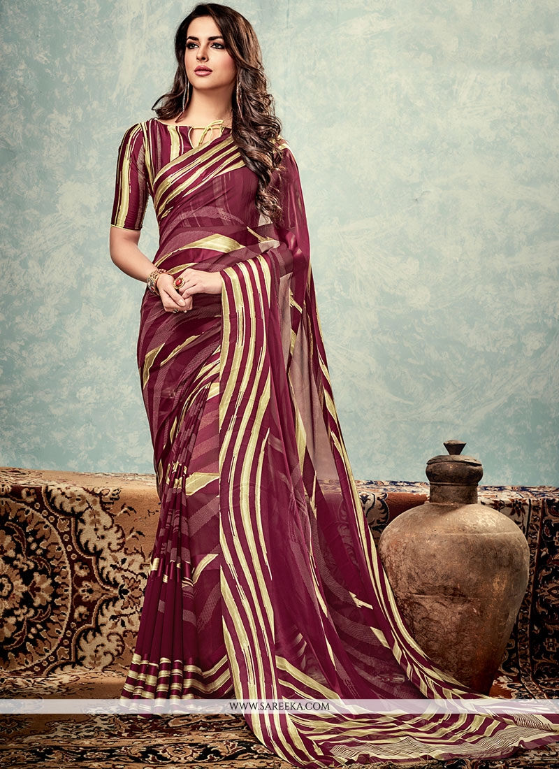 Buy Online Modern Weight Less Wine Print Work Printed Saree : 57470