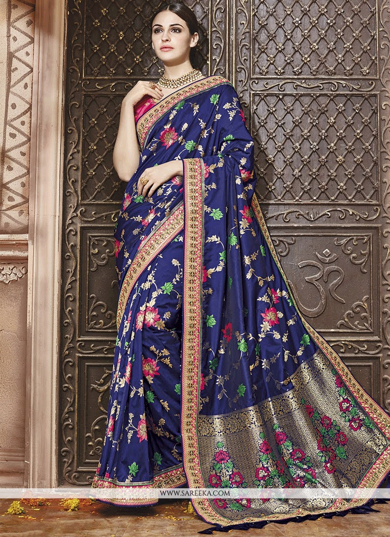 Shop Online Navy Blue Traditional Saree : 64256