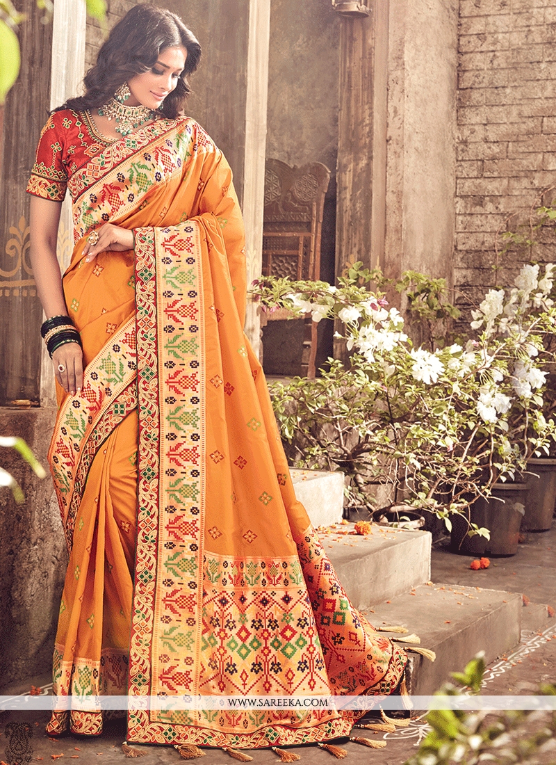 Buy Online Orange Traditional Designer Saree : 63482