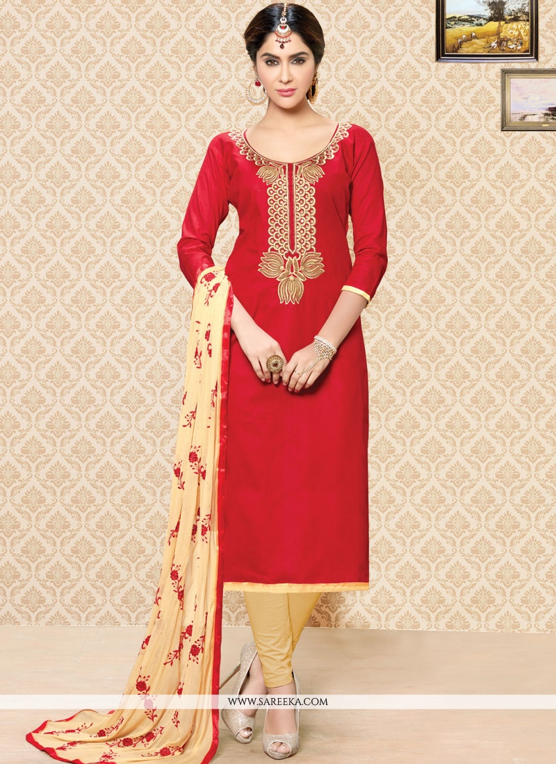 Buy Cotton Red Churidar Suit Online : 58614