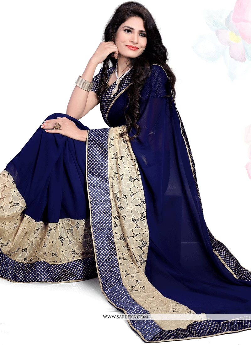 Buy Navy Blue Saree Online : France