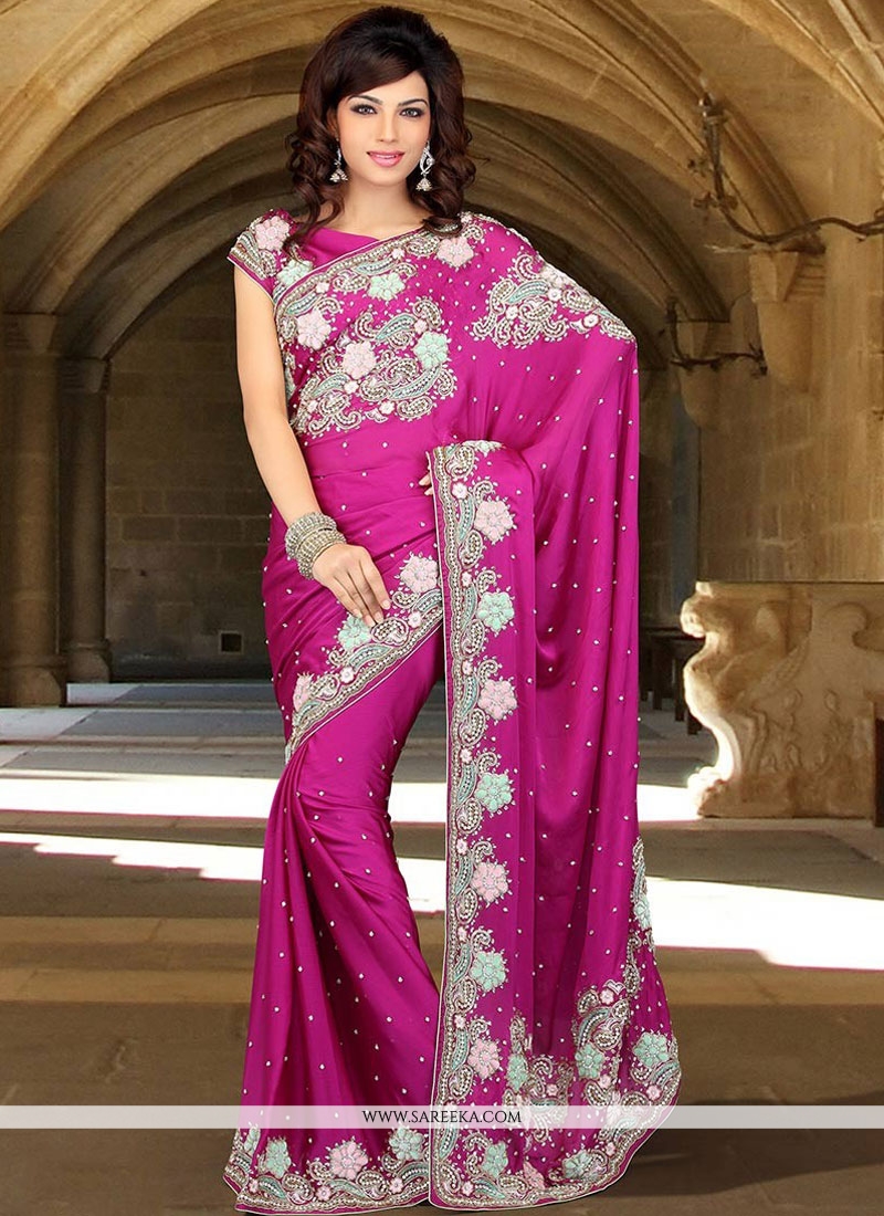 Buy Faux Chiffon Embroidered Work Classic Saree Online : USA