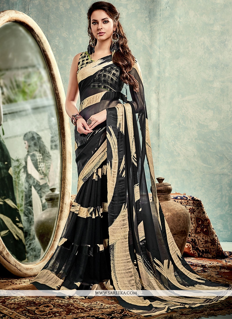 Buy Online Print Weight Less Printed Saree in Black : 57468