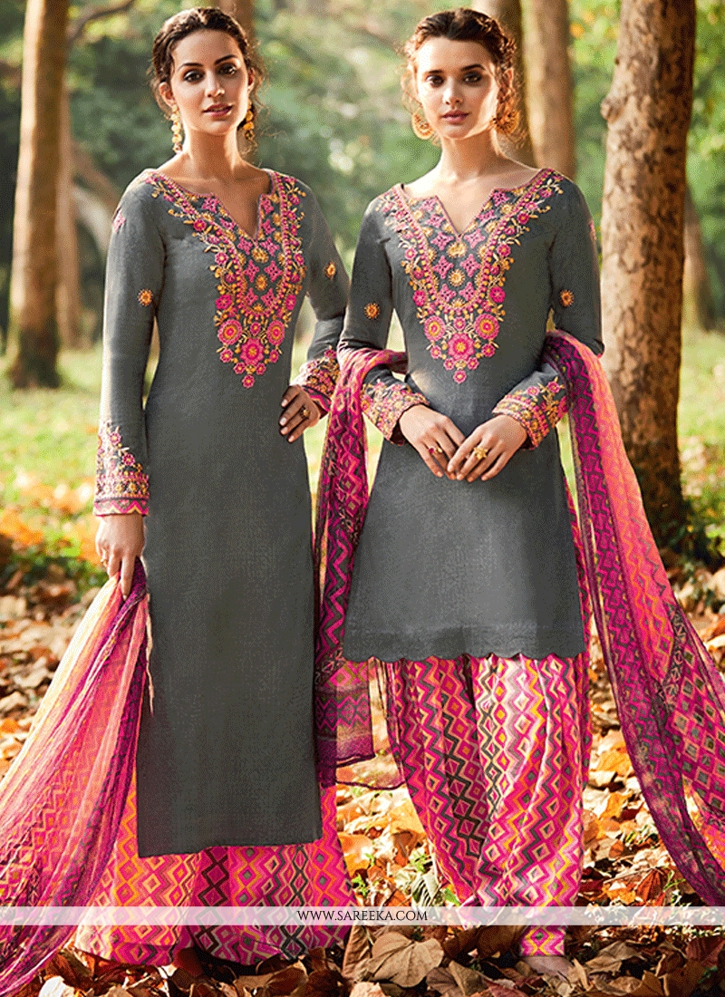 Buy Print Work Cotton Satin Designer Suit Online : 60328