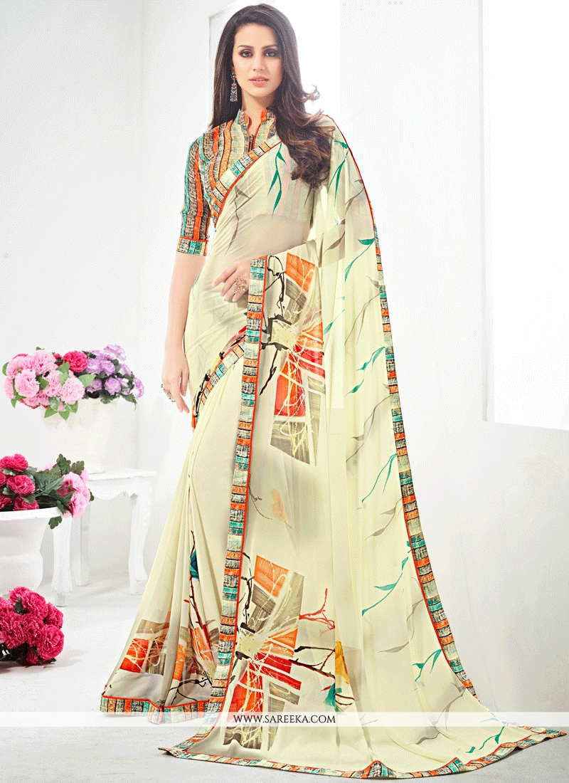 Buy Print Work Multi Colour Printed Saree Online : UAE