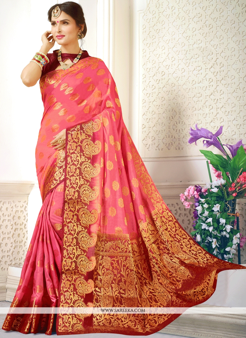 Buy Rose Pink Weaving Work Art Silk Designer Traditional Saree Online ...