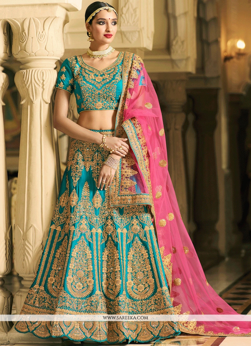 Shop Online Sea Green A Line Lehenga Choli : 67111