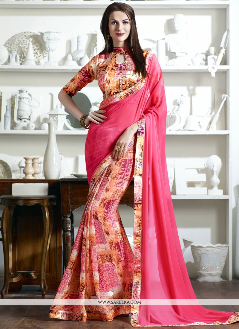 Buy Faux Georgette Printed Saree Online : USA, UK