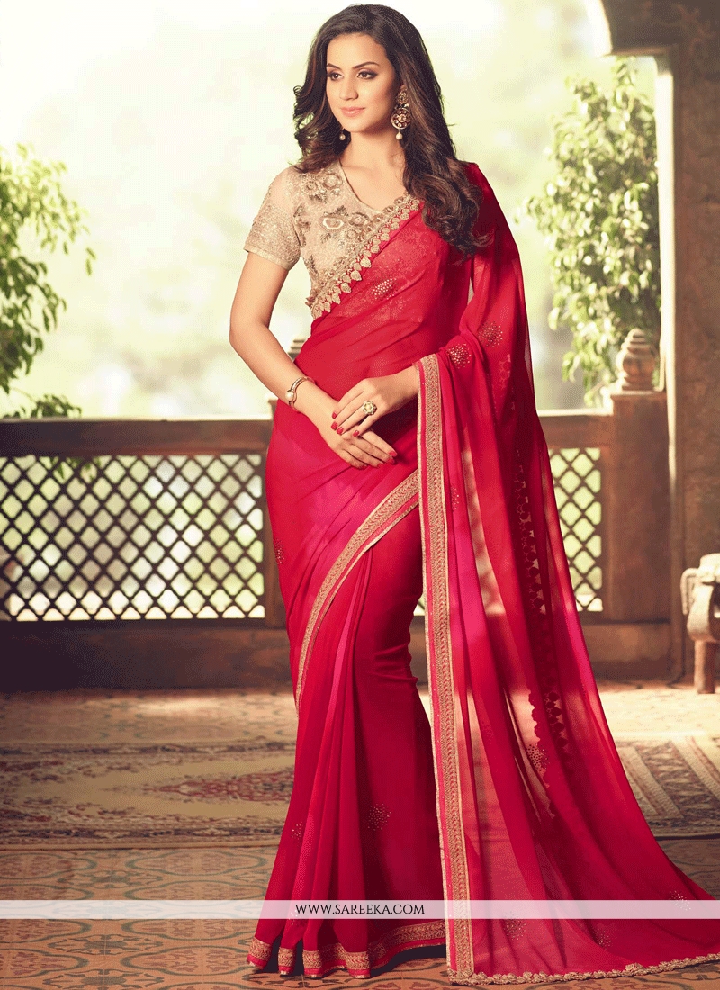 Shop Faux Georgette Embroidered Work Shaded Saree Online : 60484