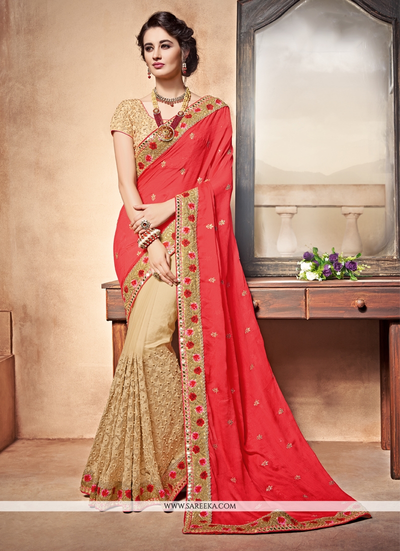 Buy Faux Chiffon Designer Half N Half Saree Online : UK