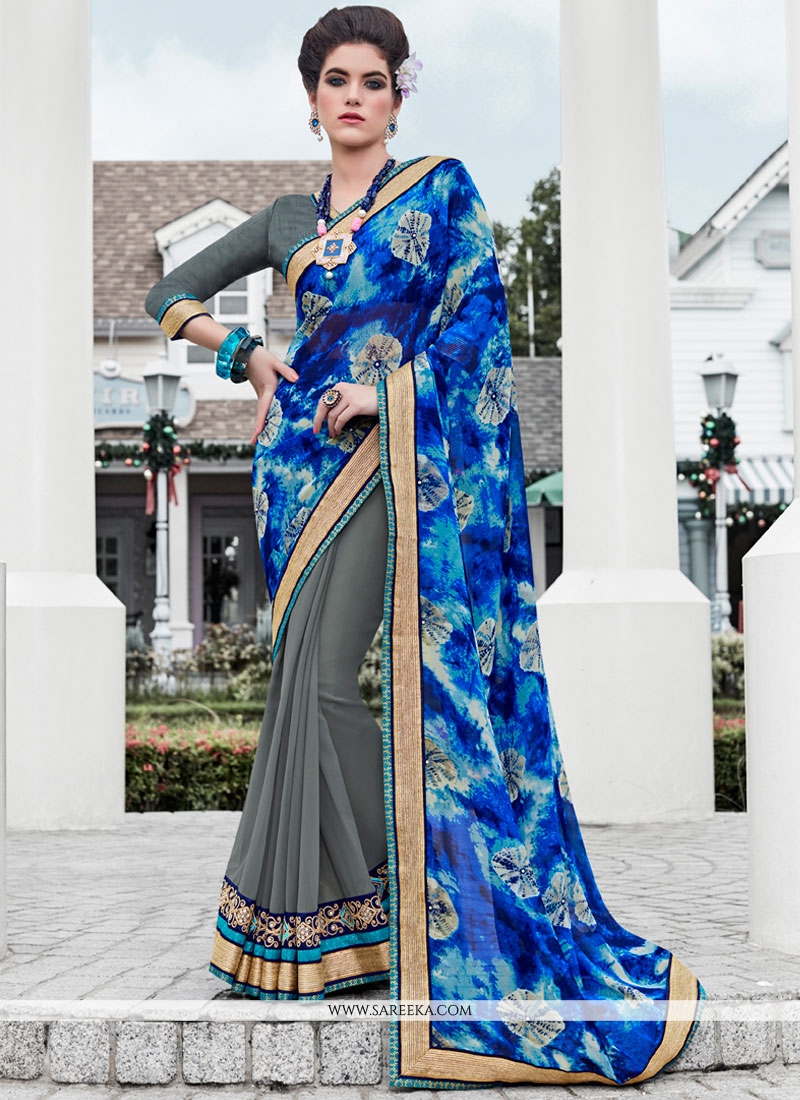 Buy Faux Georgette Lace Work Half N Half Saree Online : Switzerland