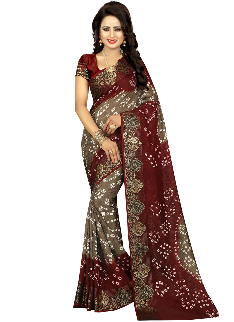 Buy Online Art Silk Bandhej Work Bandhani Saree : 84916
