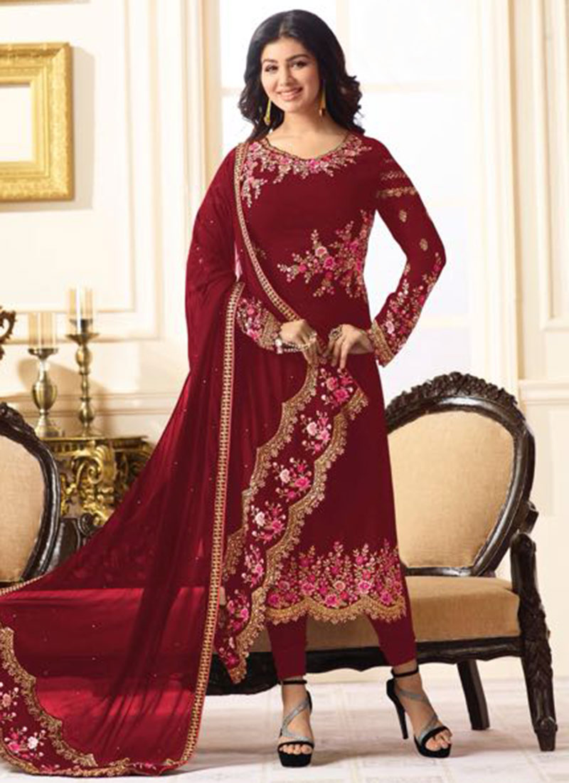 Shop Ayesha Takia Red Designer Straight Suit Online : 83244