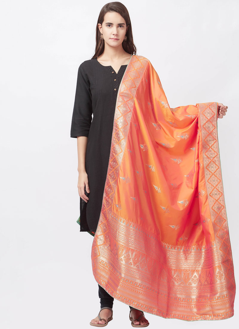 Black woven Work Art Silk Churidar Suit buy online