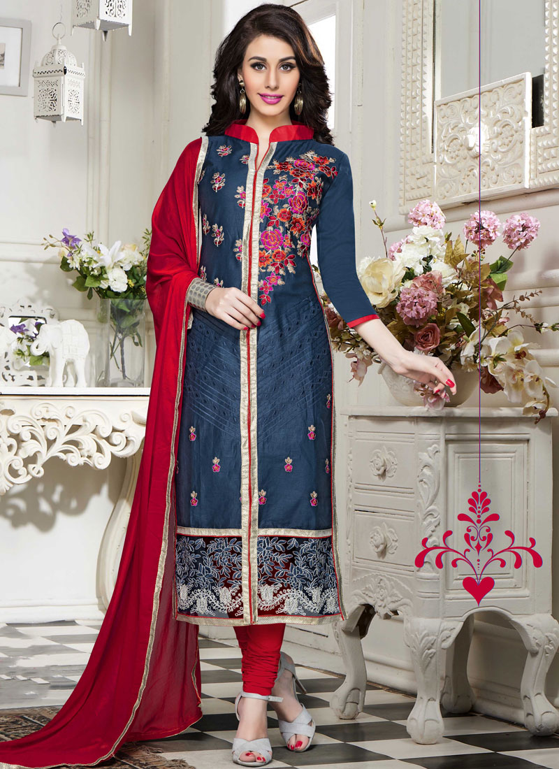 Buy Blue Cotton Churidar Salwar Kameez Online : 91852
