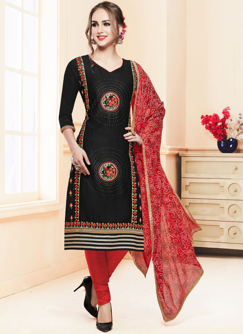 Buy Online Cotton Churidar Salwar Kameez in Black : 88045