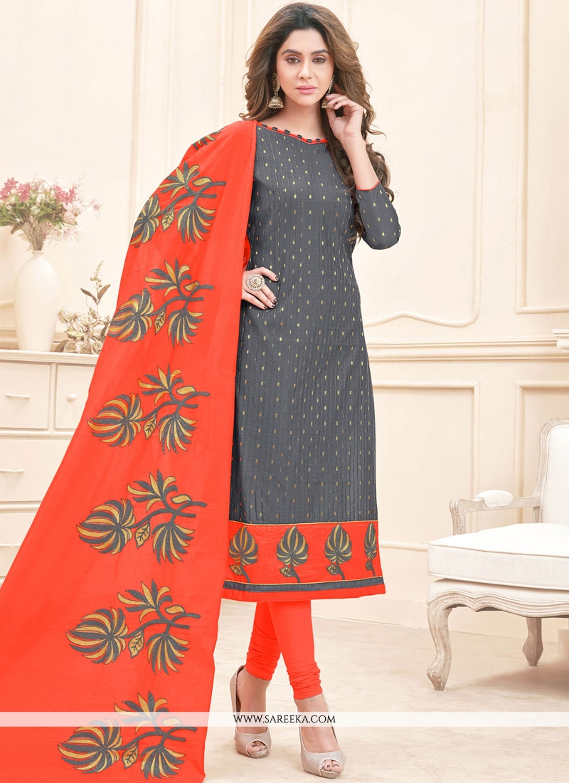 Buy Online Cotton Embroidered Work Churidar Suit 74792