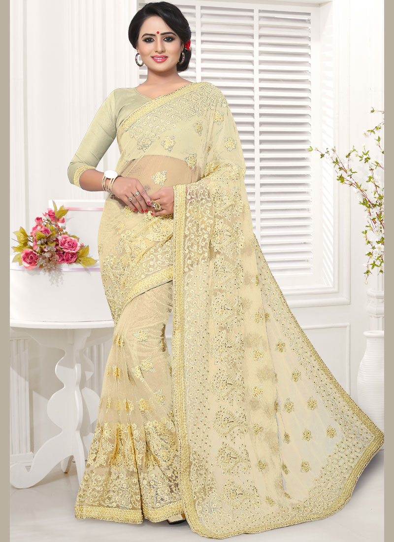 Buy Cream Resham Saree : 94956