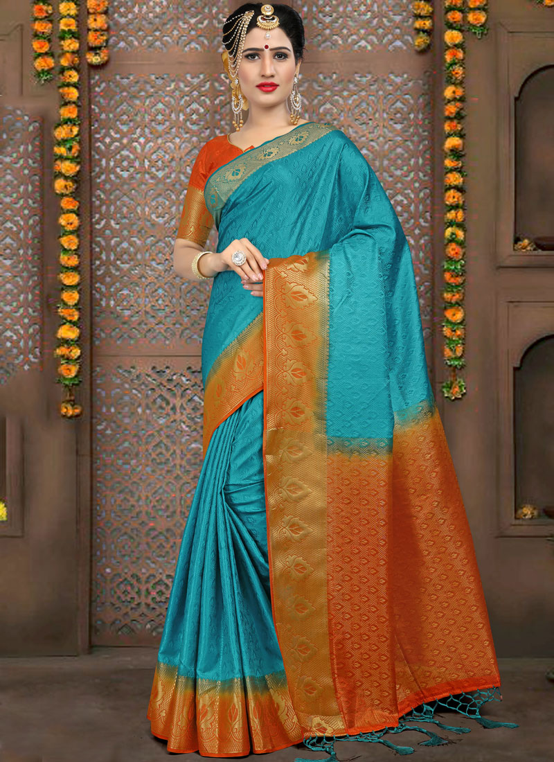 Buy Fancy Fabric Woven Blue Traditional Saree Online
