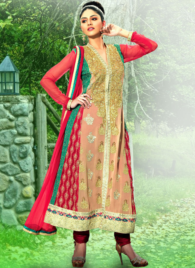 Georgette Red Churidar Salwar Suit buy online