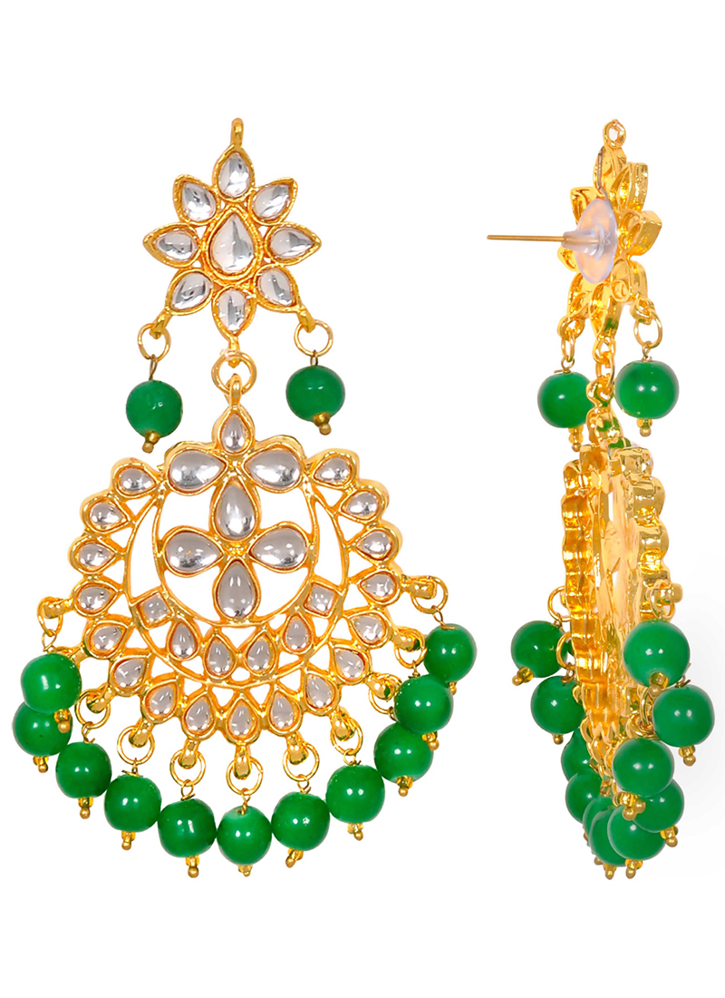 Buy Online Gold and Green Moti Reception Ear Rings : 94577