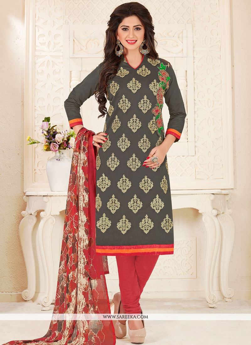 Buy Grey Printed Work Work Chanderi Salwar Kameez Online : 75963