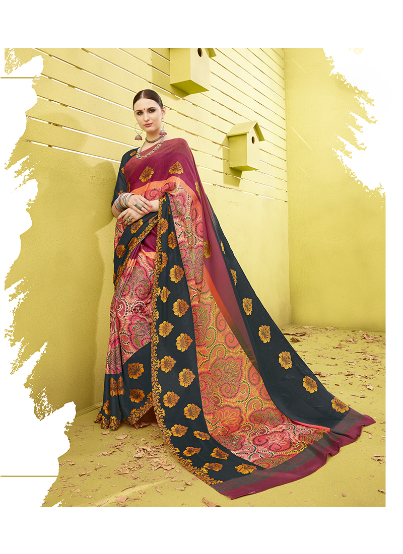 Multi Colour Printed Work Printed Saree buy online