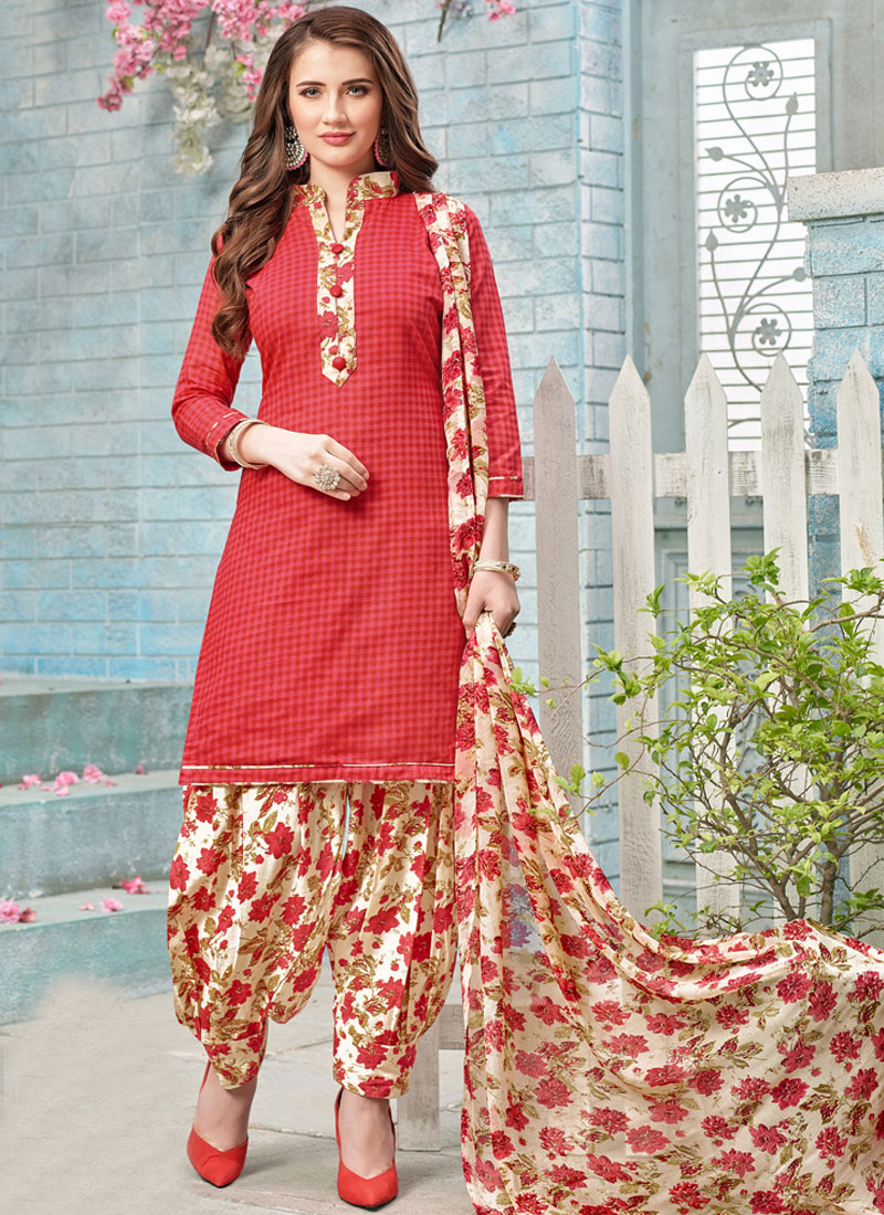 Buy Online Poly Cotton Red Punjabi Suit : 81558