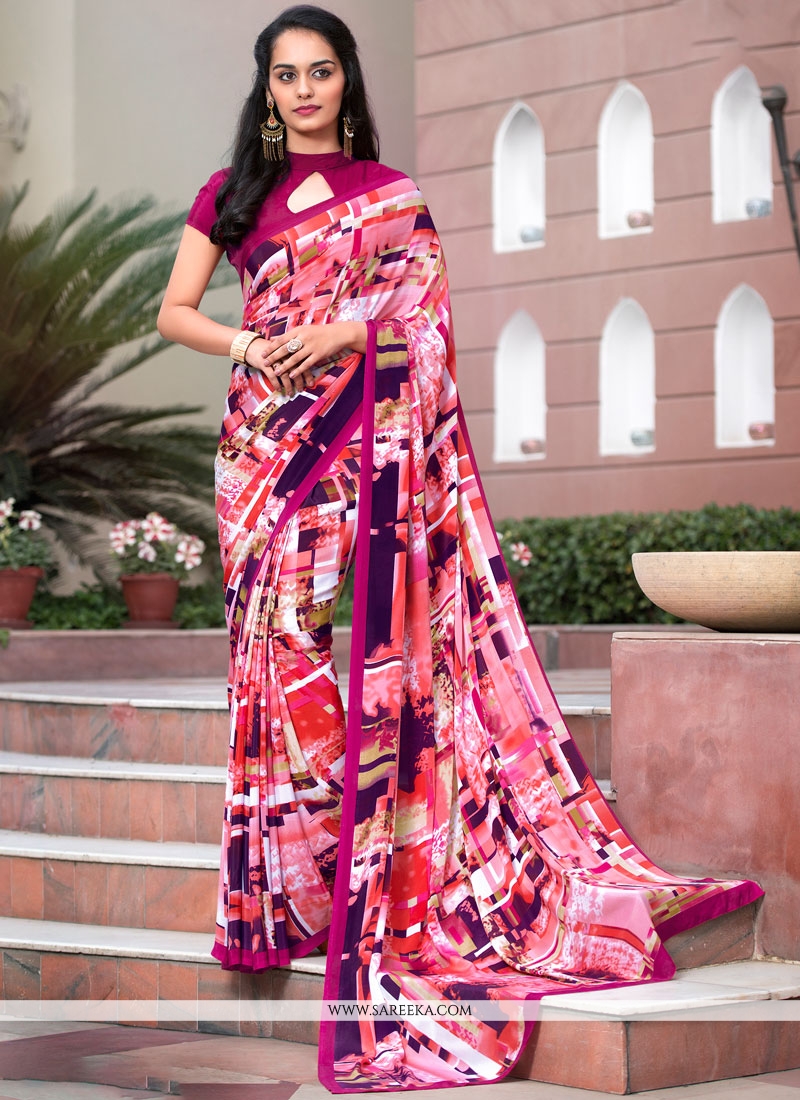Print Work Faux Crepe Printed Saree buy online