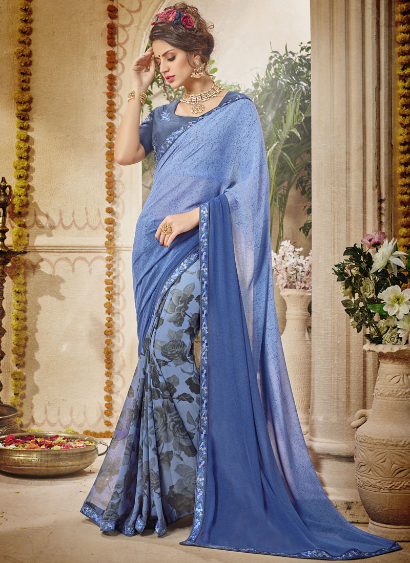 Buy Online Printed Blue Trendy Saree : 88280