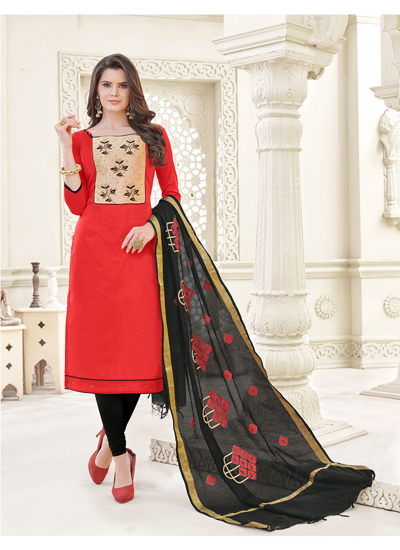 Red Embroidered Work Churidar Designer Suit buy online