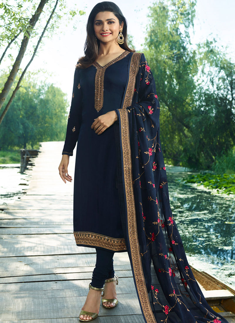 Buy Resham Navy Blue Prachi Desai Churidar Designer Suit Online : 95764