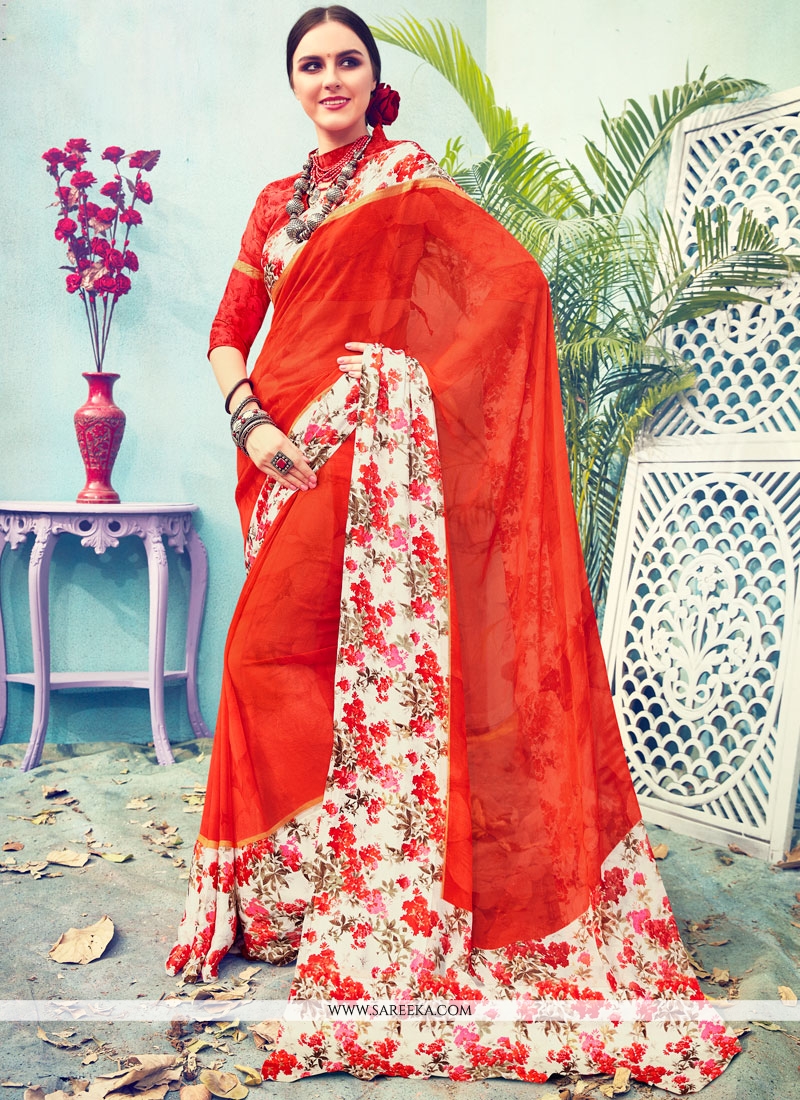 Satin Multi Colour Printed Saree buy online