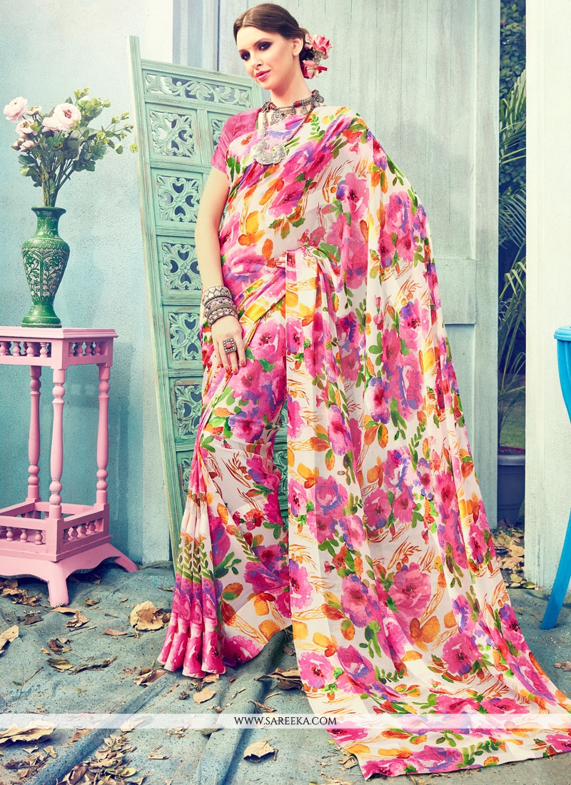 Shop Online Satin Print Work Printed Saree : 69375
