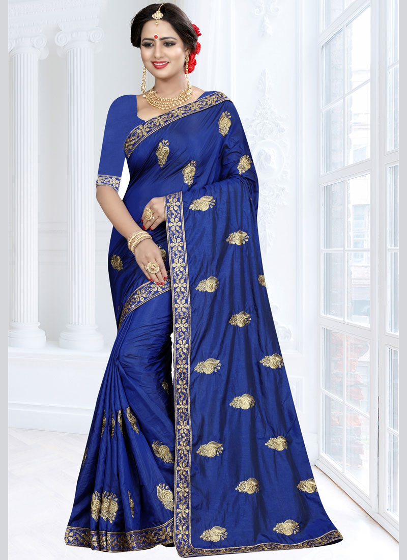 Shop Online Silk Blue Stone Work Designer Saree : 90950