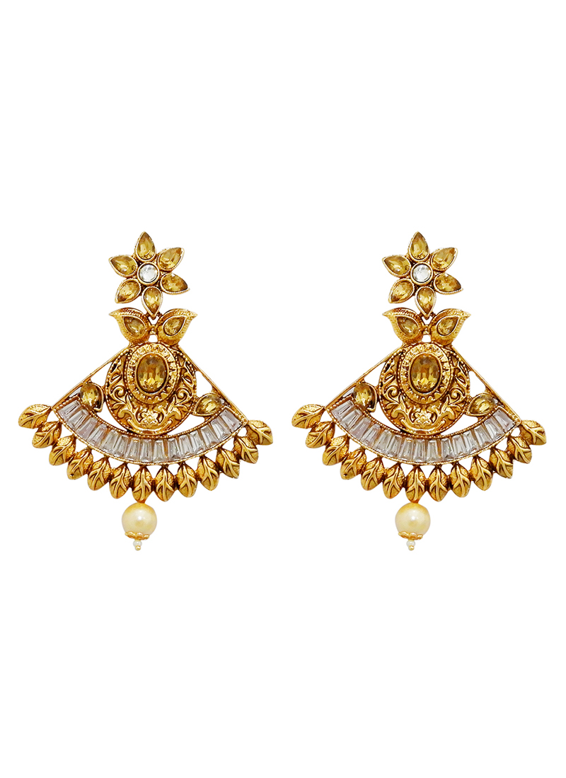 Buy Stone Work Gold and White Ear Rings : 79693