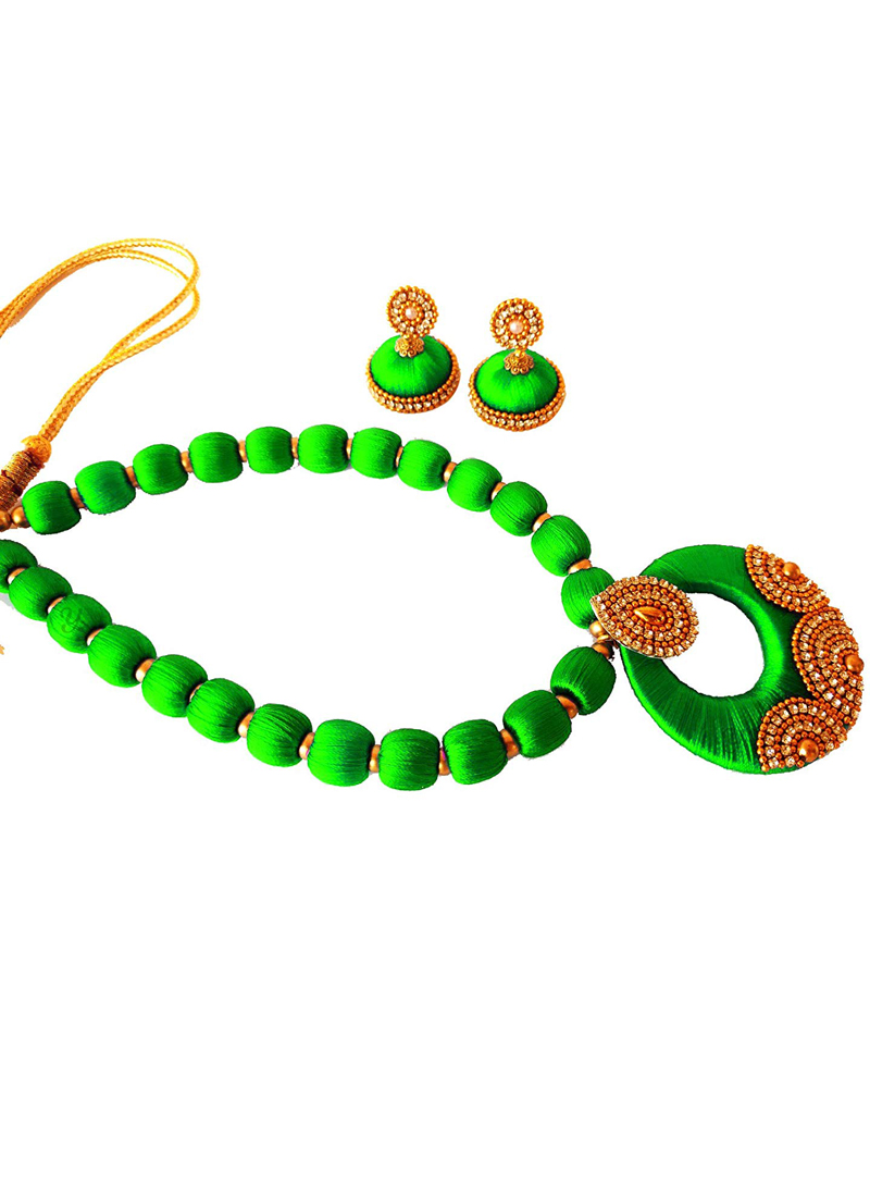 Shop Online Stone Work Green Necklace Set : 91623