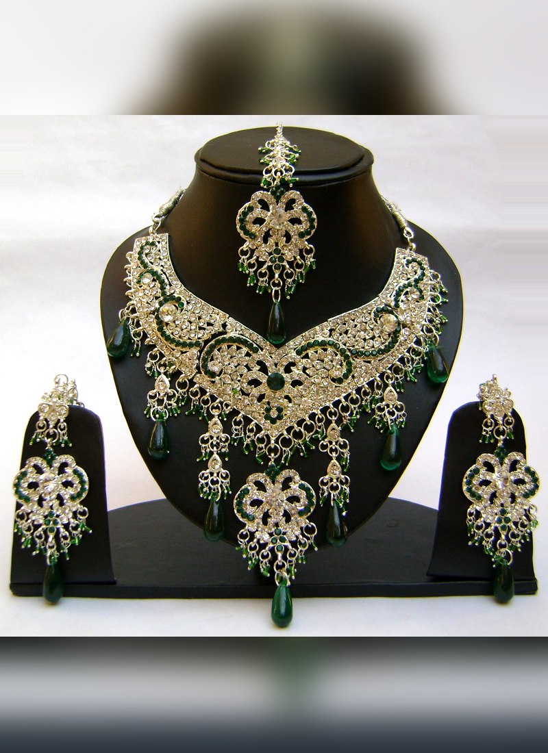 Stone Work Necklace Set in Gold and Teal buy online