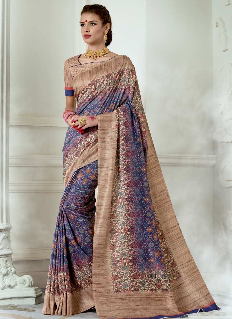 Tussar Silk Multi Colour Digital Print Work Casual Saree buy online